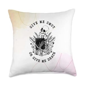 book lover smut reader give me smut item romance book lover reader smut or give me death throw pillow, 18x18, multicolor