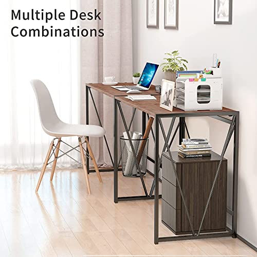 Folding Computer Desk 39 Inch, Foldable Study Writing Desk for Small Space, Small Foldable Table Home Office No Assembly, Brown