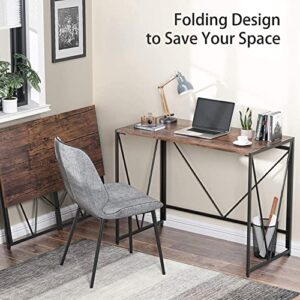 Folding Computer Desk 39 Inch, Foldable Study Writing Desk for Small Space, Small Foldable Table Home Office No Assembly, Brown