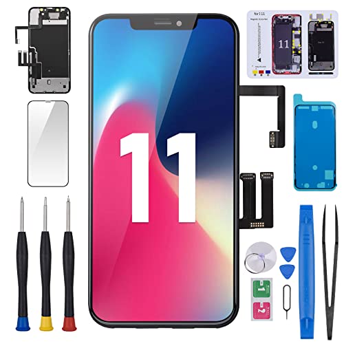 for iPhone 11 Screen Replacement 6.1” with Ear Speaker and Sensor Full Assembly Kit, 3D Touch LCD Display Digitizer Fix Tools with HD Glass Protector Front Earpiece Screws, Repair A2111, A2223, A2221