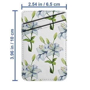 Diascia Pack of 2 - Cellphone Stick on Leather Cardholder ( Watercolor White Lilly Flowers Pattern Pattern ) ID Credit Card Pouch Wallet Pocket Sleeve