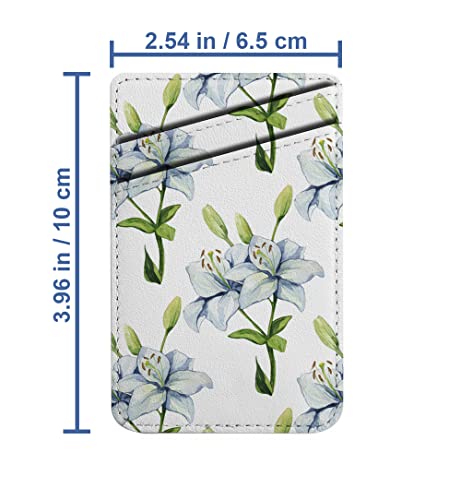 Diascia Pack of 2 - Cellphone Stick on Leather Cardholder ( Watercolor White Lilly Flowers Pattern Pattern ) ID Credit Card Pouch Wallet Pocket Sleeve