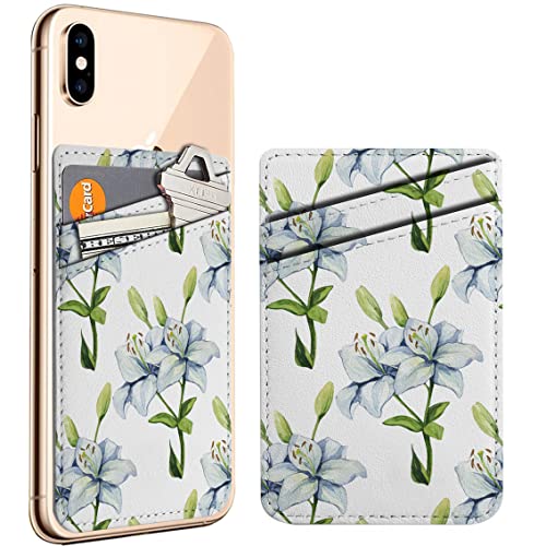 Diascia Pack of 2 - Cellphone Stick on Leather Cardholder ( Watercolor White Lilly Flowers Pattern Pattern ) ID Credit Card Pouch Wallet Pocket Sleeve