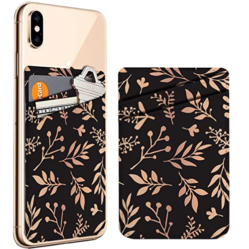 Diascia Pack of 2 - Cellphone Stick on Leather Cardholder ( Rose Gold Foil Florals Pattern Pattern ) ID Credit Card Pouch Wallet Pocket Sleeve