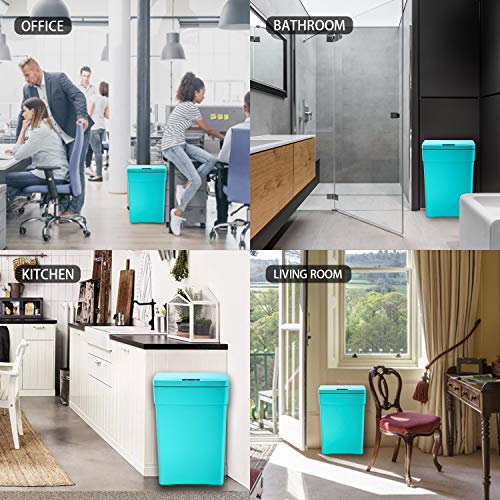 MGHH Trash Can, Automatic Garbage Can, Plastic Touch Free Waste Bins 13 Gallon/50 Liter with Lid for Bedroom, Bathroom,Kitchen, Office, Living Room, Bathroom-Blue