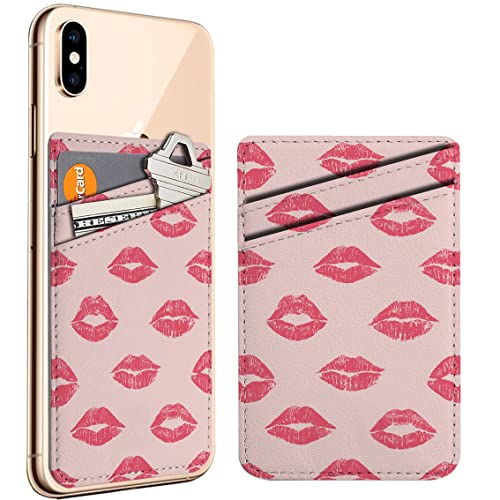 Pack of 2 - Cellphone Stick on Leather Cardholder ( Female Lips Lipstick Kiss Pattern Pattern ) ID Credit Card Pouch Wallet Pocket Sleeve