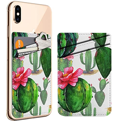 Diascia Pack of 2 - Cellphone Stick on Leather Cardholder ( Watercolor Cactus Floral Botanical Flower Pattern Pattern ) ID Credit Card Pouch Wallet Pocket Sleeve