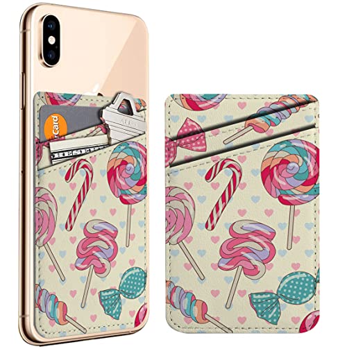 Diascia Pack of 2 - Cellphone Stick on Leather Cardholder ( Yummy Colorful Sweet Lollipop Candy Pattern Pattern ) ID Credit Card Pouch Wallet Pocket Sleeve