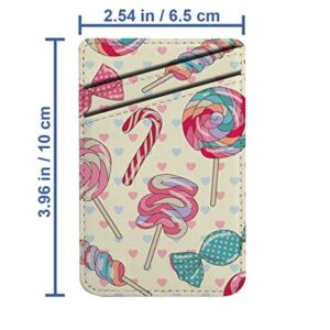 Diascia Pack of 2 - Cellphone Stick on Leather Cardholder ( Yummy Colorful Sweet Lollipop Candy Pattern Pattern ) ID Credit Card Pouch Wallet Pocket Sleeve