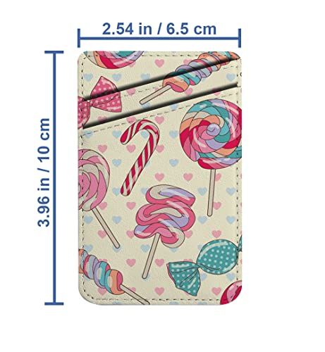 Diascia Pack of 2 - Cellphone Stick on Leather Cardholder ( Yummy Colorful Sweet Lollipop Candy Pattern Pattern ) ID Credit Card Pouch Wallet Pocket Sleeve