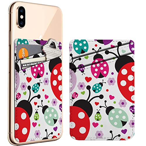 Diascia Pack of 2 - Cellphone Stick on Leather Cardholder ( Kids Lady Bug Polka Pattern Pattern ) ID Credit Card Pouch Wallet Pocket Sleeve