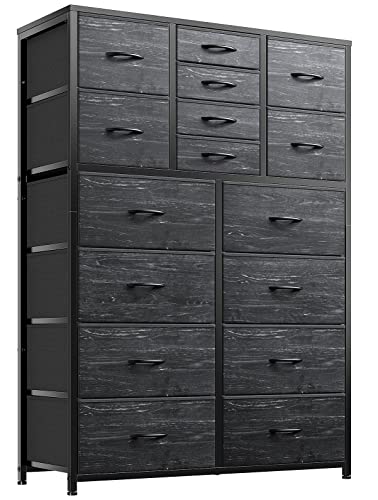 EnHomee 16 Drawer Dresser, Tall Dresser for Bedroom, Large Bedroom Dressers & Chest of Drawers for Bedroom Closet Living Room Entryway, Wooden Top and Sturdy Metal Frame, 57.1"Hx 37.4"W x 11.8"D,Black