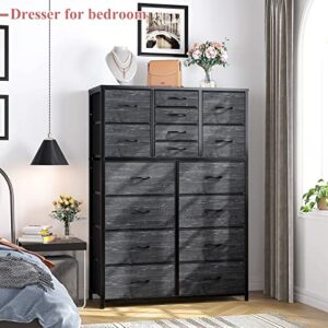 EnHomee 16 Drawer Dresser, Tall Dresser for Bedroom, Large Bedroom Dressers & Chest of Drawers for Bedroom Closet Living Room Entryway, Wooden Top and Sturdy Metal Frame, 57.1"Hx 37.4"W x 11.8"D,Black