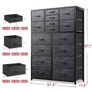 EnHomee 16 Drawer Dresser, Tall Dresser for Bedroom, Large Bedroom Dressers & Chest of Drawers for Bedroom Closet Living Room Entryway, Wooden Top and Sturdy Metal Frame, 57.1"Hx 37.4"W x 11.8"D,Black