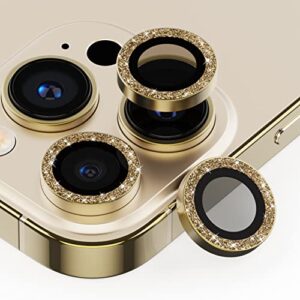 optodir tech iphone 13 pro max camera lens protector - glitter - gold color