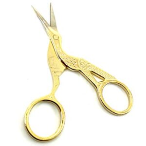 SEW TRENDS SCISSORFOBZ 3.5" Scissors Gold Stork Crane Design Handmade Stainless Steel Sharp Tip Sewing Embroidery Quilting Craft Dressmaker- #SCISR-01