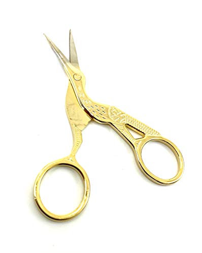 SEW TRENDS SCISSORFOBZ 3.5" Scissors Gold Stork Crane Design Handmade Stainless Steel Sharp Tip Sewing Embroidery Quilting Craft Dressmaker- #SCISR-01