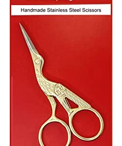 SEW TRENDS SCISSORFOBZ 3.5" Scissors Gold Stork Crane Design Handmade Stainless Steel Sharp Tip Sewing Embroidery Quilting Craft Dressmaker- #SCISR-01