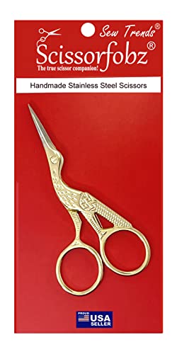 SEW TRENDS SCISSORFOBZ 3.5" Scissors Gold Stork Crane Design Handmade Stainless Steel Sharp Tip Sewing Embroidery Quilting Craft Dressmaker- #SCISR-01