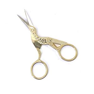 SEW TRENDS SCISSORFOBZ 3.5" Scissors Gold Stork Crane Design Handmade Stainless Steel Sharp Tip Sewing Embroidery Quilting Craft Dressmaker- #SCISR-01