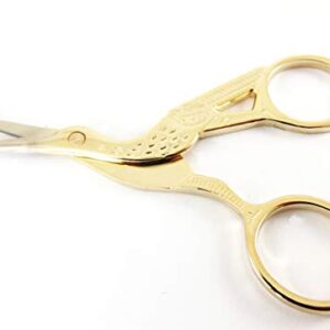 SEW TRENDS SCISSORFOBZ 3.5" Scissors Gold Stork Crane Design Handmade Stainless Steel Sharp Tip Sewing Embroidery Quilting Craft Dressmaker- #SCISR-01