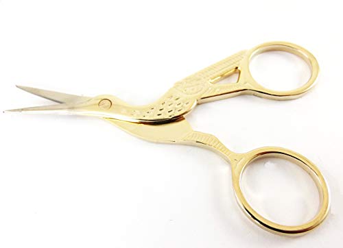 SEW TRENDS SCISSORFOBZ 3.5" Scissors Gold Stork Crane Design Handmade Stainless Steel Sharp Tip Sewing Embroidery Quilting Craft Dressmaker- #SCISR-01