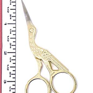 SEW TRENDS SCISSORFOBZ 3.5" Scissors Gold Stork Crane Design Handmade Stainless Steel Sharp Tip Sewing Embroidery Quilting Craft Dressmaker- #SCISR-01