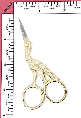 SEW TRENDS SCISSORFOBZ 3.5" Scissors Gold Stork Crane Design Handmade Stainless Steel Sharp Tip Sewing Embroidery Quilting Craft Dressmaker- #SCISR-01