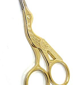 SEW TRENDS SCISSORFOBZ 3.5" Scissors Gold Stork Crane Design Handmade Stainless Steel Sharp Tip Sewing Embroidery Quilting Craft Dressmaker- #SCISR-01