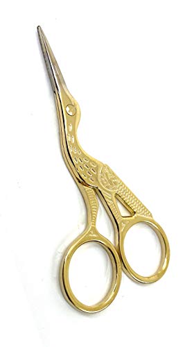 SEW TRENDS SCISSORFOBZ 3.5" Scissors Gold Stork Crane Design Handmade Stainless Steel Sharp Tip Sewing Embroidery Quilting Craft Dressmaker- #SCISR-01