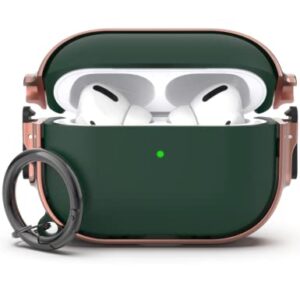 GuarzFun case for AirPods Pro 2nd Generation case 2022, Secure Lock Clip case, Hybrid Material, Full Body Protective Cover for New AirPod Pro 2 & AirPod Pro (Rose Golden + Green)