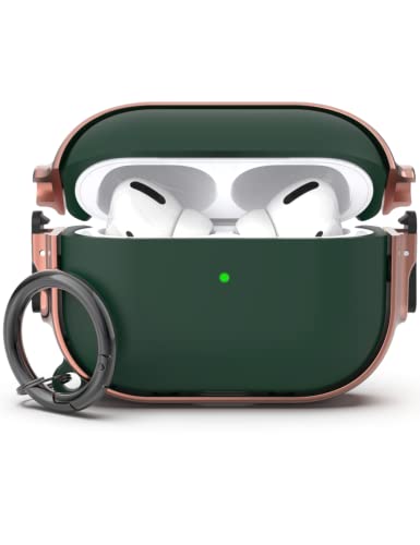 GuarzFun case for AirPods Pro 2nd Generation case 2022, Secure Lock Clip case, Hybrid Material, Full Body Protective Cover for New AirPod Pro 2 & AirPod Pro (Rose Golden + Green)