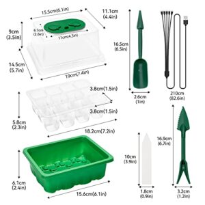 5 Set Seed Starter Trays Kit with 3 Colors Grow Light, Seed Plant Starting Tray with Adjustable Red Purple Blue Lights Brightness & Humidity for Indoor Seed Growing Germinating, Heighten Lid/60 Cells