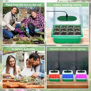 5 Set Seed Starter Trays Kit with 3 Colors Grow Light, Seed Plant Starting Tray with Adjustable Red Purple Blue Lights Brightness & Humidity for Indoor Seed Growing Germinating, Heighten Lid/60 Cells