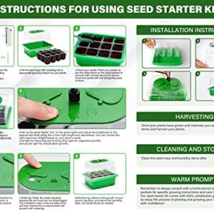 5 Set Seed Starter Trays Kit with 3 Colors Grow Light, Seed Plant Starting Tray with Adjustable Red Purple Blue Lights Brightness & Humidity for Indoor Seed Growing Germinating, Heighten Lid/60 Cells