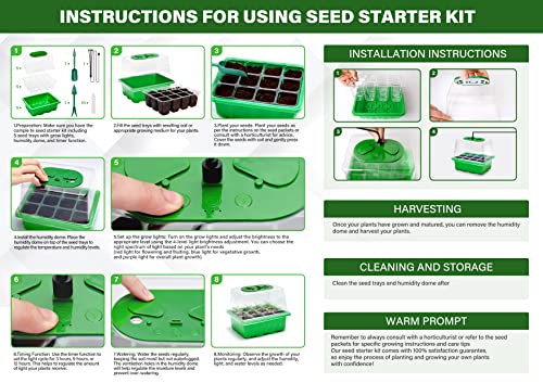 5 Set Seed Starter Trays Kit with 3 Colors Grow Light, Seed Plant Starting Tray with Adjustable Red Purple Blue Lights Brightness & Humidity for Indoor Seed Growing Germinating, Heighten Lid/60 Cells