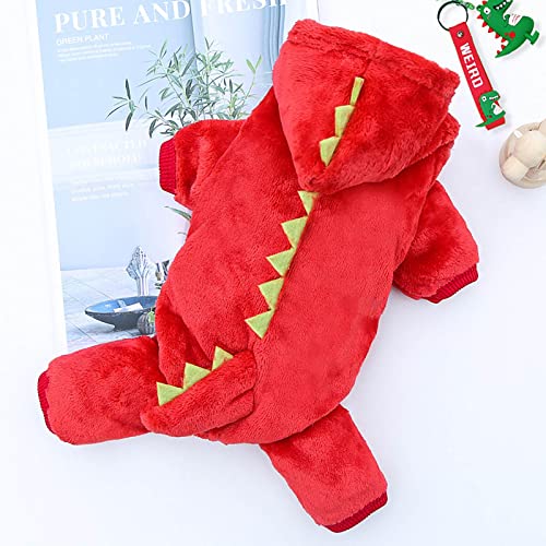 Cute Dogs Hooded Sweatshirt Dogs Clothes Small Pet Costume Halloween Dinosaur Costume Dog Clothing Puppy Outfits Funny Apperal Dog Sweatsuit (Red, L)