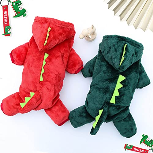 Cute Dogs Hooded Sweatshirt Dogs Clothes Small Pet Costume Halloween Dinosaur Costume Dog Clothing Puppy Outfits Funny Apperal Dog Sweatsuit (Red, L)