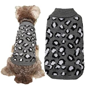 Dog Hoodie Pet Clothing Pet Leopard Sweater Clothes Warm and Soft Knitted Clothes Small Dog Autumn Winter Pet Clothe Pet Clothes for Medium Dogs Girl (Grey, XS)