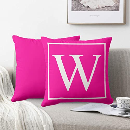 Personalized Throw Pillow Cover Covers 16 x 16 Pillow Case Customize Monogram on Hot Pink Throw Pillow Case Cushion Covers for Couch, Sofa and Chair