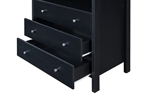 Hodedah 3-Drawer 1-Open Shelf Dresser, Black