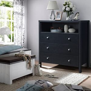 Hodedah 3-Drawer 1-Open Shelf Dresser, Black