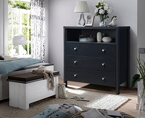 Hodedah 3-Drawer 1-Open Shelf Dresser, Black