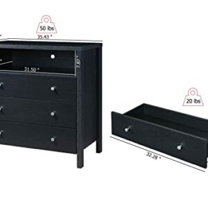 Hodedah 3-Drawer 1-Open Shelf Dresser, Black