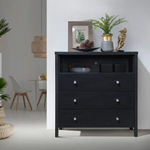 Hodedah 3-Drawer 1-Open Shelf Dresser, Black