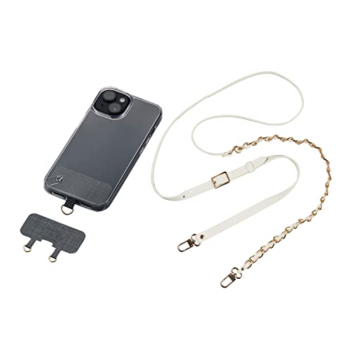 ELECOM Cell Phone Lanyard Chain Type with Strap Connected Sheet, Length Adjustable, Compatible with iPhone and Android, White P-STSDH2CHWH