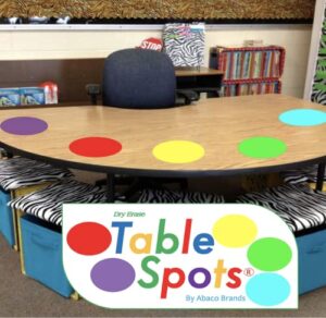 the original table spots for teachers | 5 pack | 5 multicolor dots (1 each) dry erase circles whiteboard marker stickers wall decals for school classroom teachers students table desktop white board