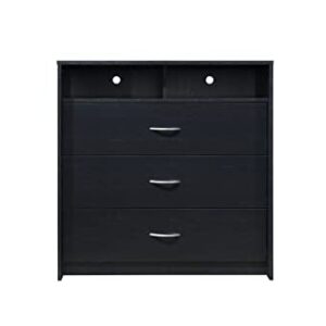 Hodedah 3-Drawer 1-Open Shelf 2 Compartments Dresser, Black