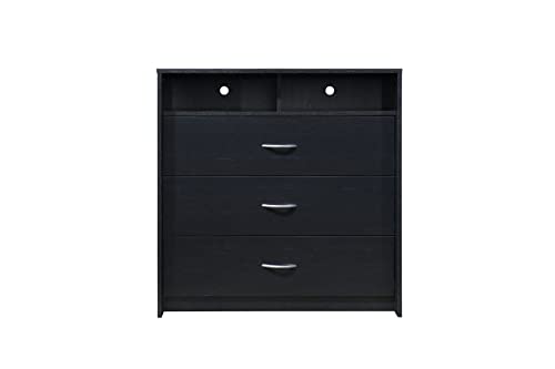 Hodedah 3-Drawer 1-Open Shelf 2 Compartments Dresser, Black