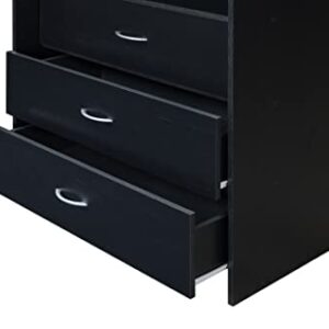 Hodedah 3-Drawer 1-Open Shelf 2 Compartments Dresser, Black